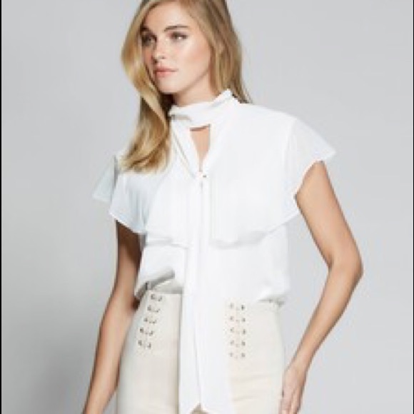 Marciano | Tops | New Guess Marciano Modern Mix Up Sheer Ruffle Overlay ...